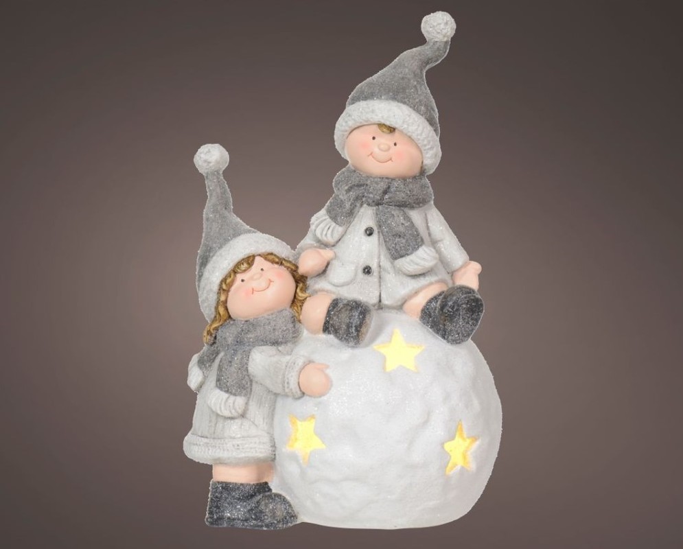 CHRISTMAS FIGURE BOY/GIRL ON SNOWBALL LED 40,5cm - eurogarden.eu