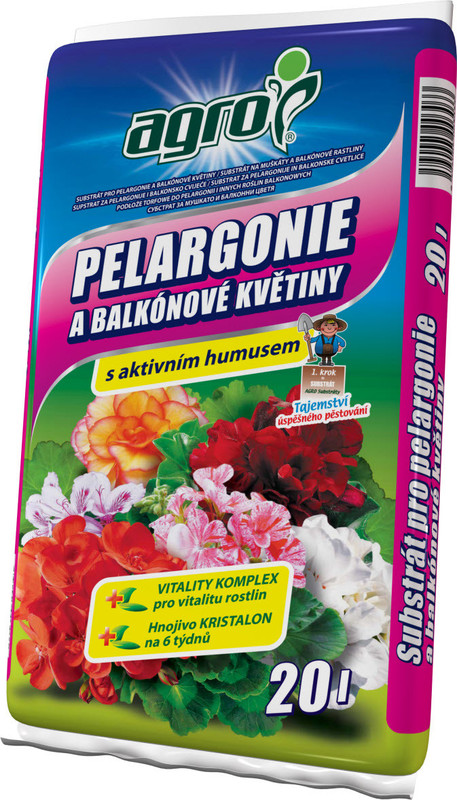 AGRO SUBSTRATE FOR PELARGONIA AND OTHER BALCONY PLANTS 20L - eurogarden.eu